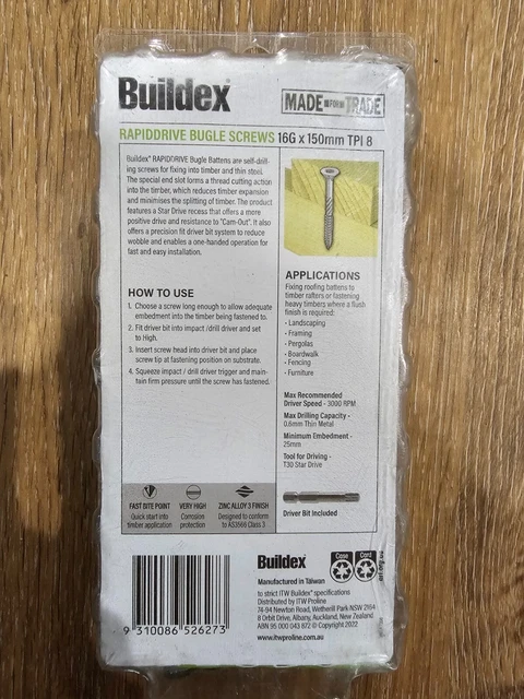 BUILDEX 16G X 150mm Galvanised Bugle Head Rapid Drive Batten Screws ...