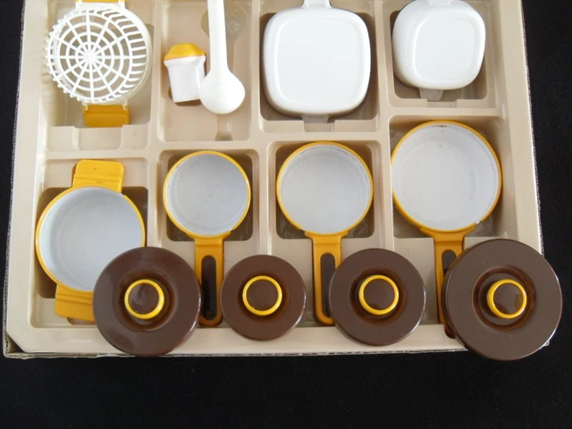 JOUET BERCHET MÉNAGÈRE métal vintage 1970 dinette casserole orange ...