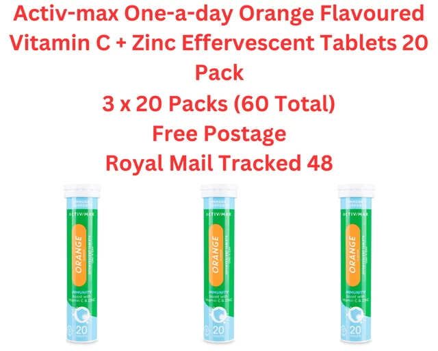 3 X 20 Packs Activ-max One-a-day Vitamin C + Zinc Effervescent Tablets ...