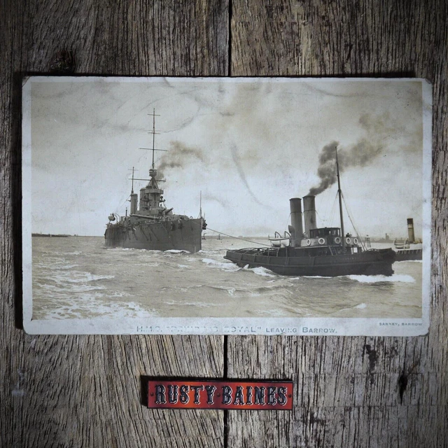 POSTCARD HMS PRINCESS Royal Leaving Barrow, Tug, Real Photo - Grade F £ ...