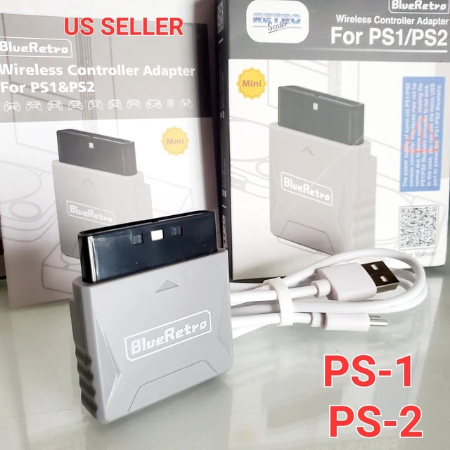 BLUERETRO WIRELESS CONTROLLER Bluetooth Adapter playstation PS1/ PS2 ...