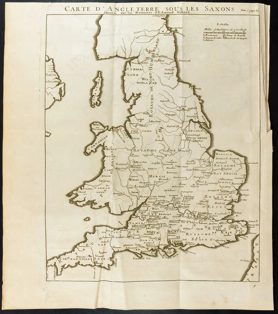1749 - CARTE géographique ancienne : Carte d'Angleterre sous les Saxons ...