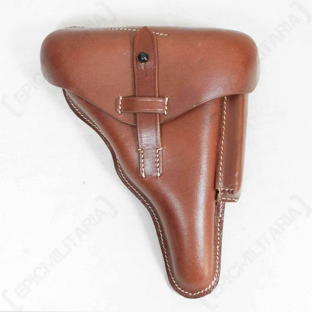 POLICE P08 LUGER Hard Shell Holster Brown Leather - WW2 German Military ...