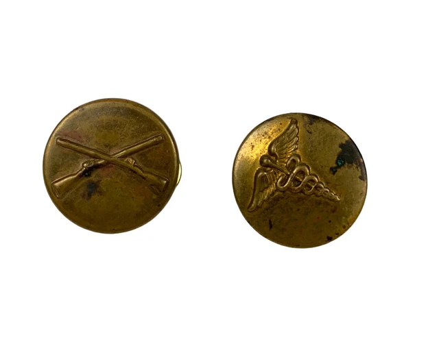 LOT 2 WW2 US Military Army Crossed Rifles Infantry & Medic Medical Disc ...