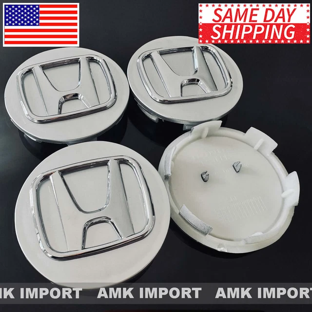 SET OF 4 Silver Wheel Rim Center Hub Caps with Chrome Logo for Honda ...