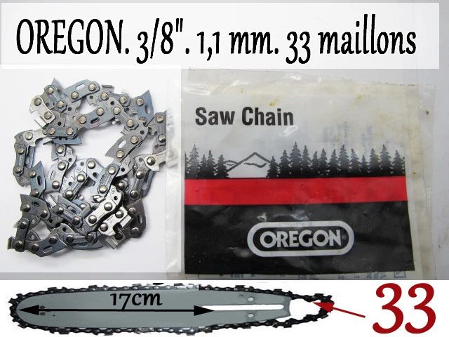 CHAINE TRONCONNEUSE OREGON 33 maillons 1.1 pour guide 20 cm coupe 17 cm ...