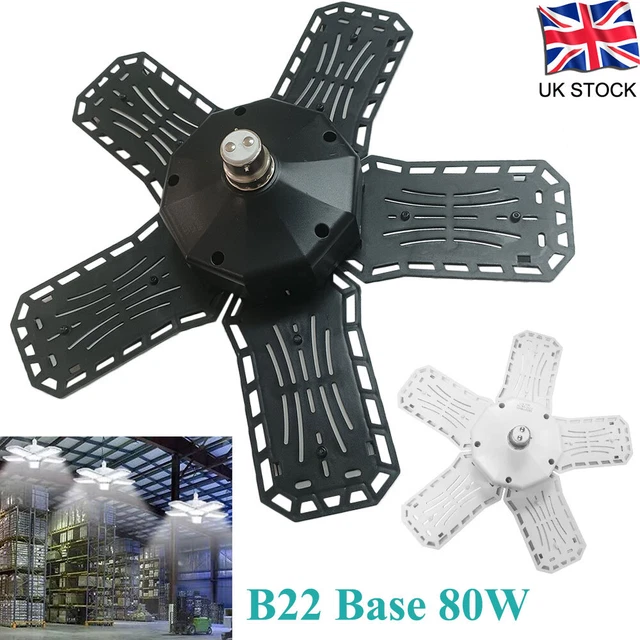 LED GARAGE CEILING Light B22 80W 9000LM Fan Blade Lamp Foldable LED ...