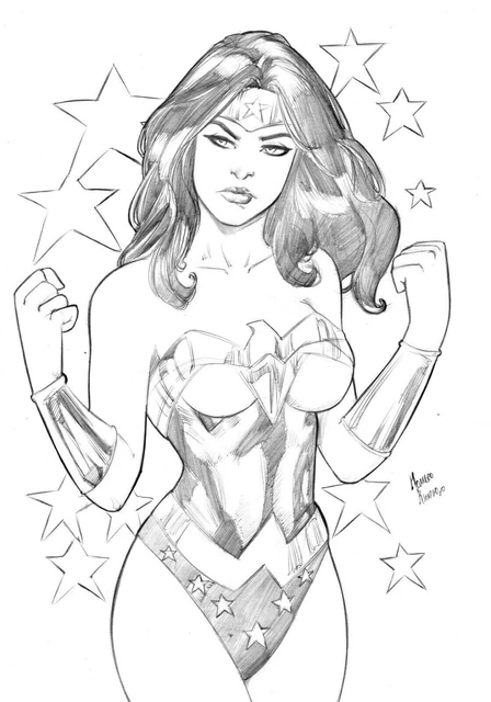 WONDER WOMAN 8X12 Original Art Drawing Pinup Page Sketch Dc Comics Stars Sexy Ww $173.87 ...