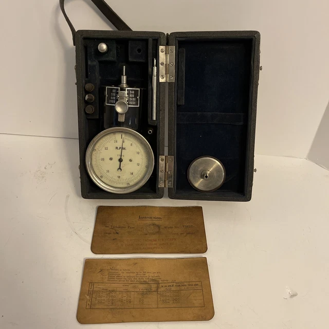 RARE VINTAGE ELECTRIC TACHOMETER CO. TACHOMETER RPM Gauge 77812 In Case ...