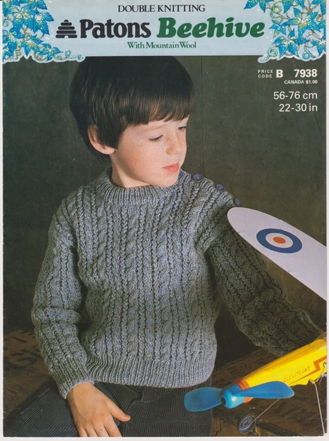 ORIGINAL VINTAGE PATONS knitting pattern B7938 - Child's cabled sweater ...