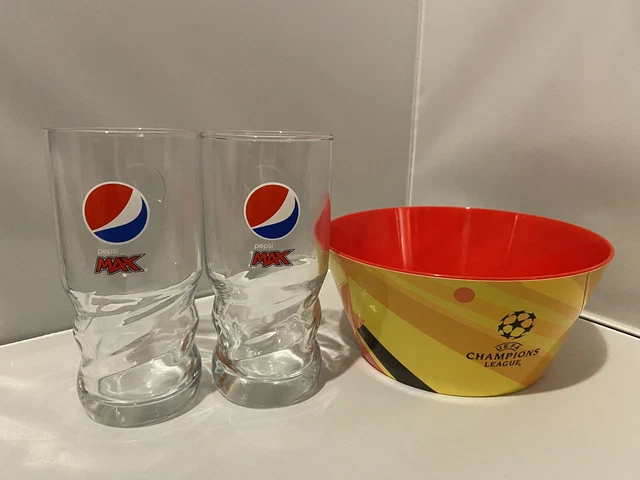 2X 350ML PEPSI Max Glasses & UEFA Champions Doritos/Walkers Snack Bowl ...