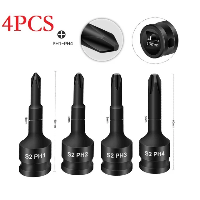 BLACK CROSS SCREWDRIVER Bit Impact Drive Socket Adapter Head PH1 PH2 ...