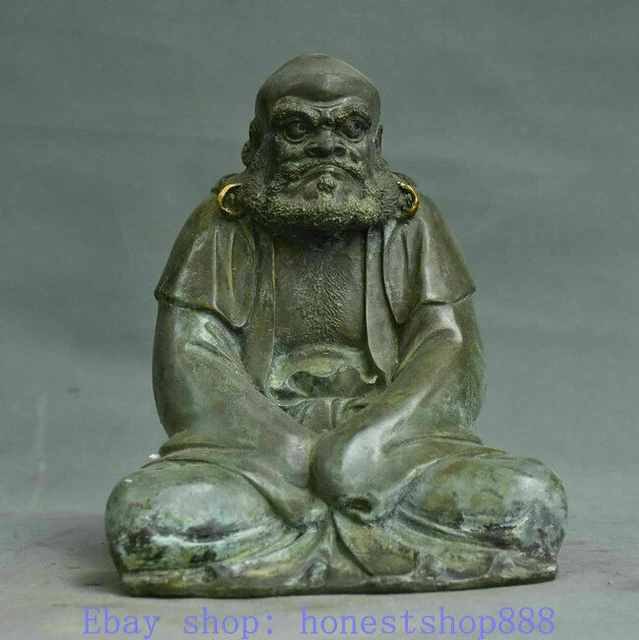 8.4& ANCIENT CHINA Gilt bronze dynasty sitting arhat statue sculpture ...