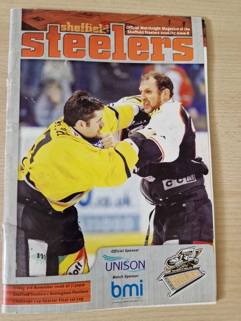 SHEFFIELD STEELERS VS Nottingham Panthers, Programme, EIHL, 3/11/06 £0. ...