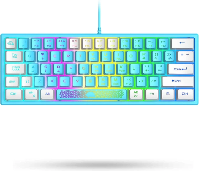 UK LAYOUT 60% True Mechanical Gaming Keyboard 62 Keys Wired RGB Backlit ...