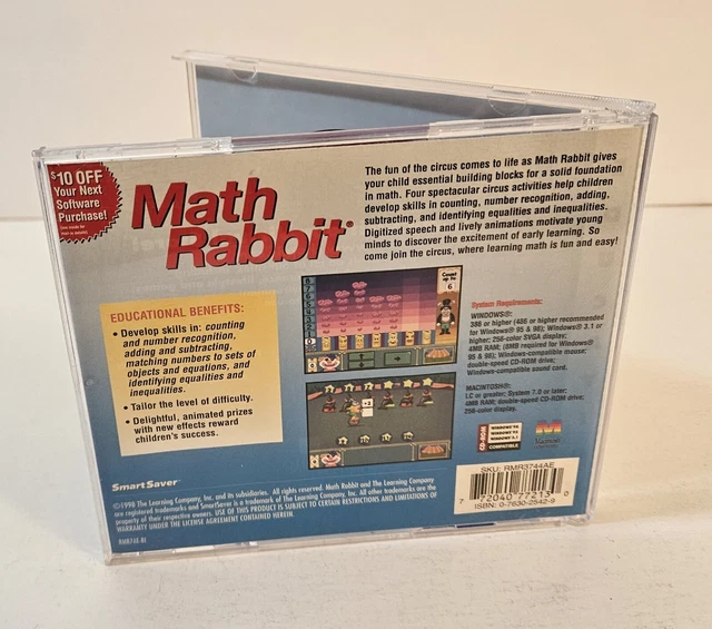 MATH RABBIT PC CD-Rom 1998 Window 98 95 3.x Children Kids Educational ...