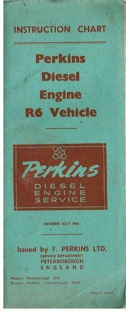 PERKINS TYPE R6 Diesel Engine Original 1955 Factory Instruction Wall ...