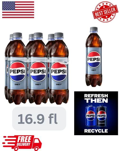 DIET PEPSI COLA Soda Pop, 16.9 fl oz, 6 Pack Bottles £6.05 - PicClick UK