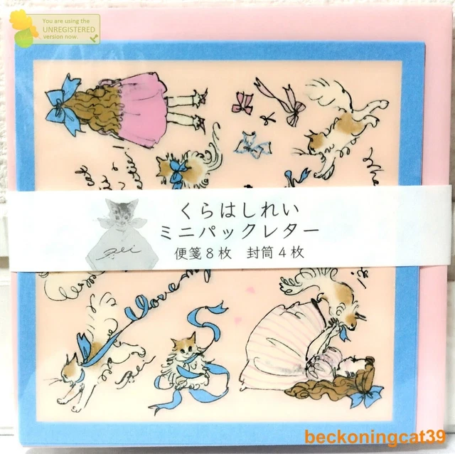 GAKKEN KURAHASHI REI Mini Letter 8 Envelope 4 SET Cat Ribbon Girl MADE ...