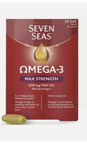 SEVEN SEAS OMEGA-3 Max Strength 1250mg Fish Oil 30 Day Pack - EXP- 03/ ...