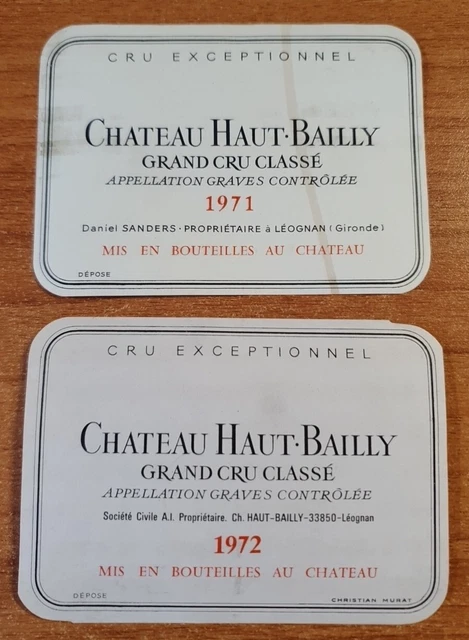 ETIQUETTE DE VIN/ Wine Label HAUT-BAILLY 1971-1972 décollée/neuve EUR 2 ...