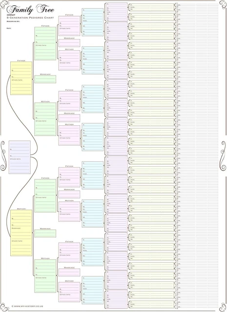 FAMILY TREE CHART Compact 8 Generation Pedigree Chart 120g Paper ...
