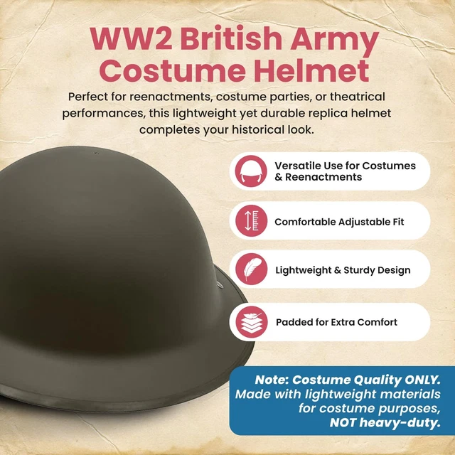 WW2 BRITISH ARMY Helmet Ally Brodie Style Olive Drab Green Lightweight ...