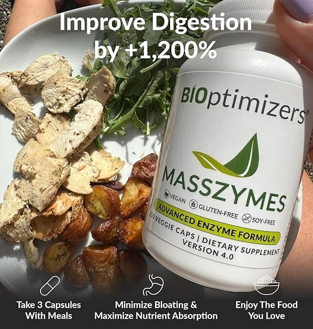 BIOPTIMIZERS MASSZYMES DIGESTIVE Enzymes Supplement Nutrient Absorption ...