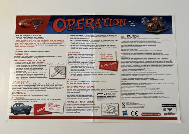 CARS 2 OPERATION Game by Hasbro - 2011 Edition - Replacement ...