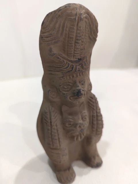 VINTAGE AZTEC Inca Mayan Mexico Folk Art Warrior Pottery Red Clay ...