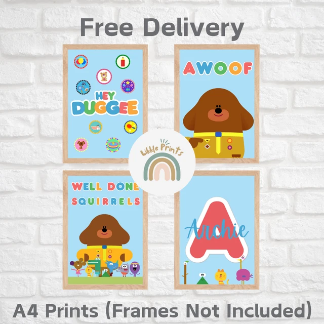 SET OF 4 Personalised Cbeebies Hey Duggee A4 Prints Hey Duggee Bedroom ...