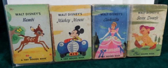 VINTAGE DISNEY TINY Golden Book Set of 4 Bambi Cinderella Seven Dwarfs ...