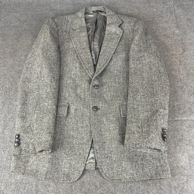 GIACCA VINTAGE HARRIS TWEED da Uomo 40R Grigia Spina di Aringa Country ...