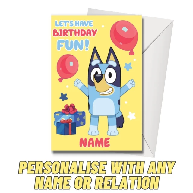 BIRTHDAY CARD, PERSONALISE Any Name, Bluey Birthday Card, LARGE A5 CARD ...