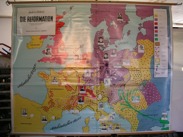 SCHOOL WALL MAP Beautiful Old Europa Reformation Martin Luther ...