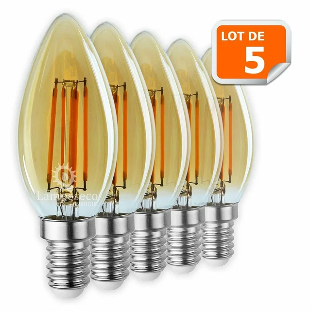 LOT DE 5 Ampoules Led Flamme Filament Doré 4 watt (éq. 42 Watt) Culot E14 EUR 11,49 - PicClick FR