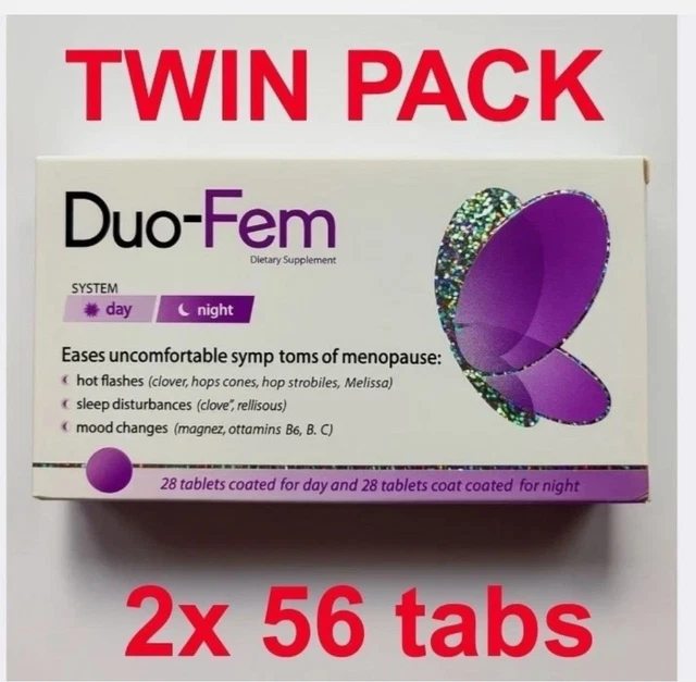 DUO-FEM TWIN PACK 56x Day + 56x Night Tabs Menopause Symptoms ORIGINAL ...