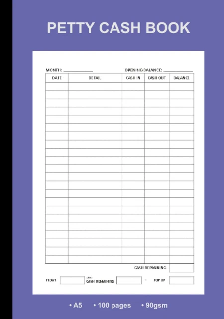 PETTY CASH BOOK A5: Petty Cash Log Book A5, 100 Pages, 90gsm | Petty ...