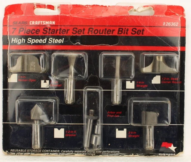 SEARS CRAFTSMAN 7-PIECE Starter Router Bit Set 926362 USA HSS ...