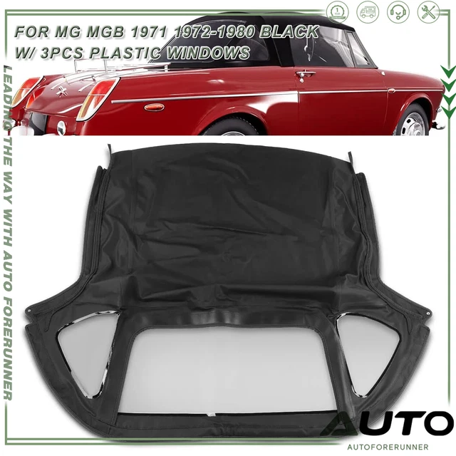 CONVERTIBLE SOFT TOP for MG MGB 1971 1972-1980 Black w/ 3Pcs Plastic ...