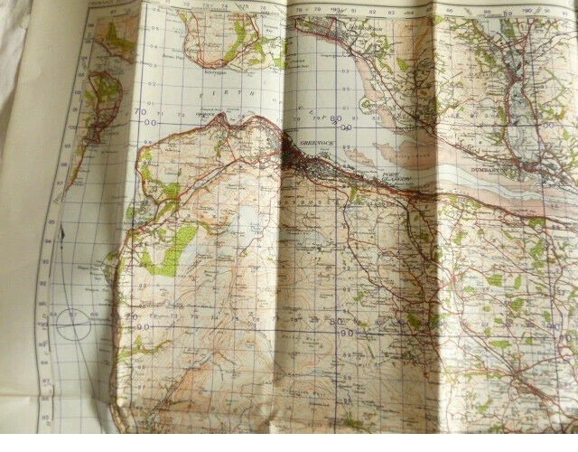 GLASGOW OS MAP one inch 1942 coloured war revision ww2 Cassini grid £9. ...
