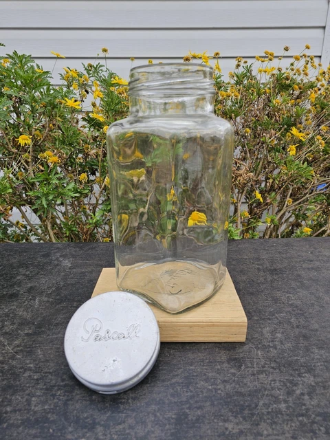 PASCAL SWEETS GLASS Jar Vintage Collectable Embossed Tin Lid Excellent ...