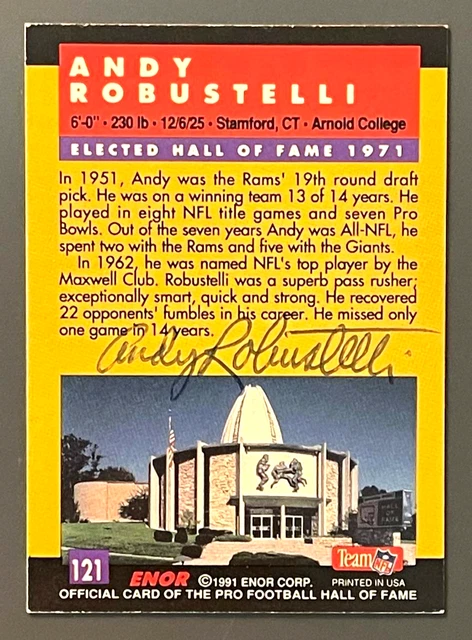 ANDY ROBUSTELLI AUTOGRAPHED Card Back Signed 1991 Pro Football Hall of ...