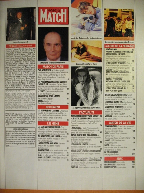 PARIS MATCH N° 2242 du 14/05/1992. Mitterrand. Caroline. L'enfer de Los Angeles EUR 2,99 ...