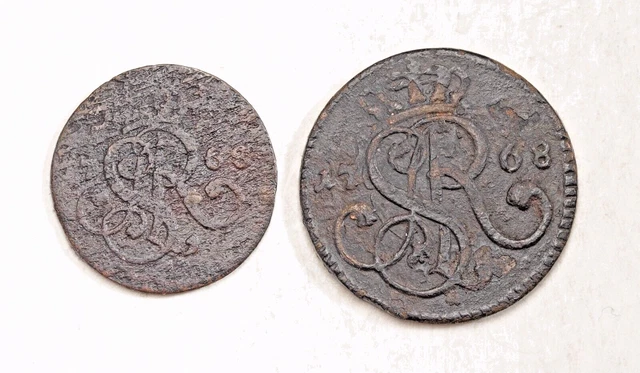 1768, POLAND, STANISLAW II August Poniatowski. Cu ½ Grosza & 1 Grosz ...