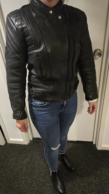 VINTAGE AKITO MERCURY Plus Black Leather Womens Motorbike Jacket Size ...