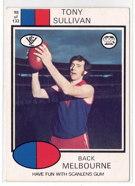 SCANLENS 1975 VFL FOOTY CARD TONY SULLIVAN MELBOURNE DEMONS 98 of SET ...