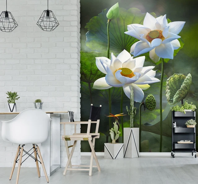 3D WHITE LOTUS 252 Wallpaper Mural Paper Wall Print Indoor Murals CA ...