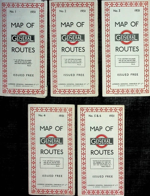 LONDON GENERAL OMNIBUS Co Ltd Map of Routes 1931 Nos. 1,2,3,4, 5 & 6 ...
