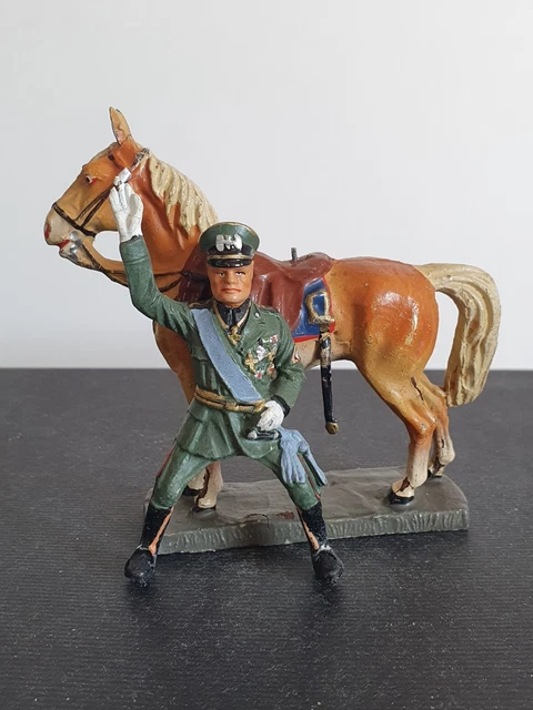 ELASTOLIN LINEOL GENERAL Mussolini Standpferd Porzellan Italien Militär WK Masse EUR 209,99 ...